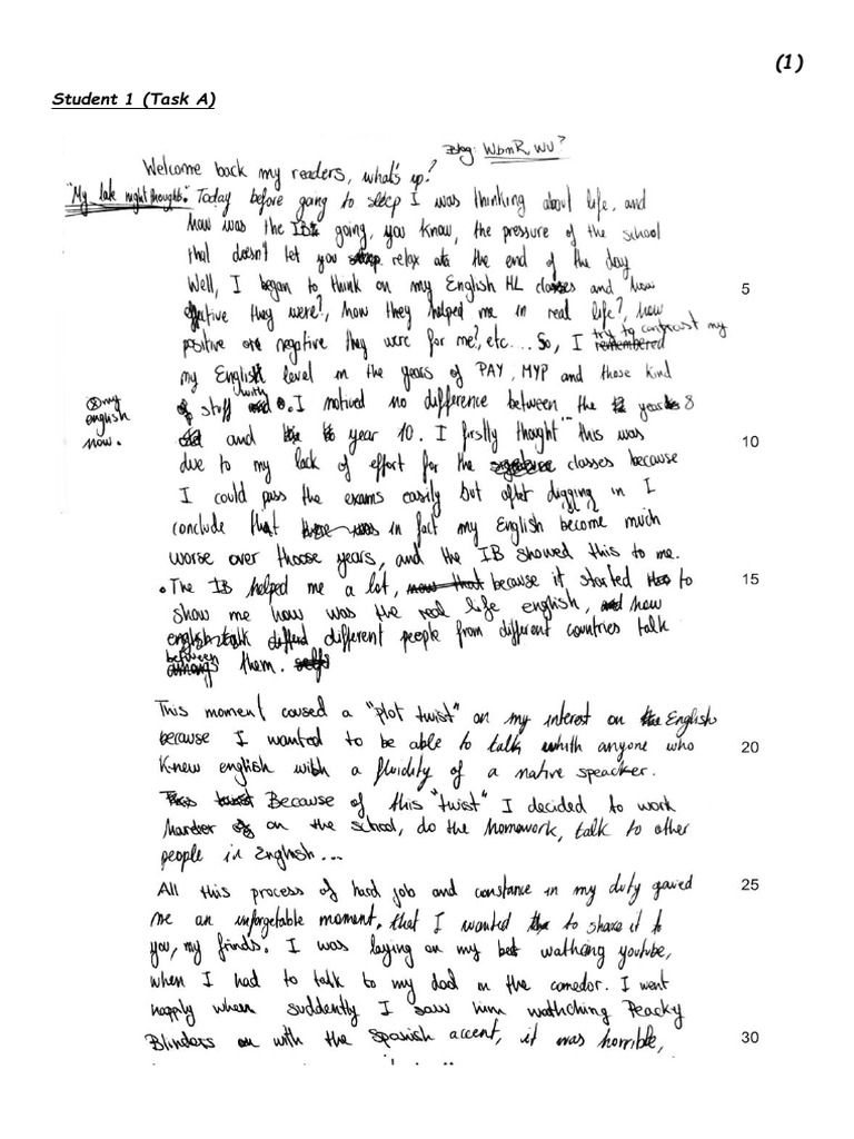 IB English B Writing Sample 1 | PDF
