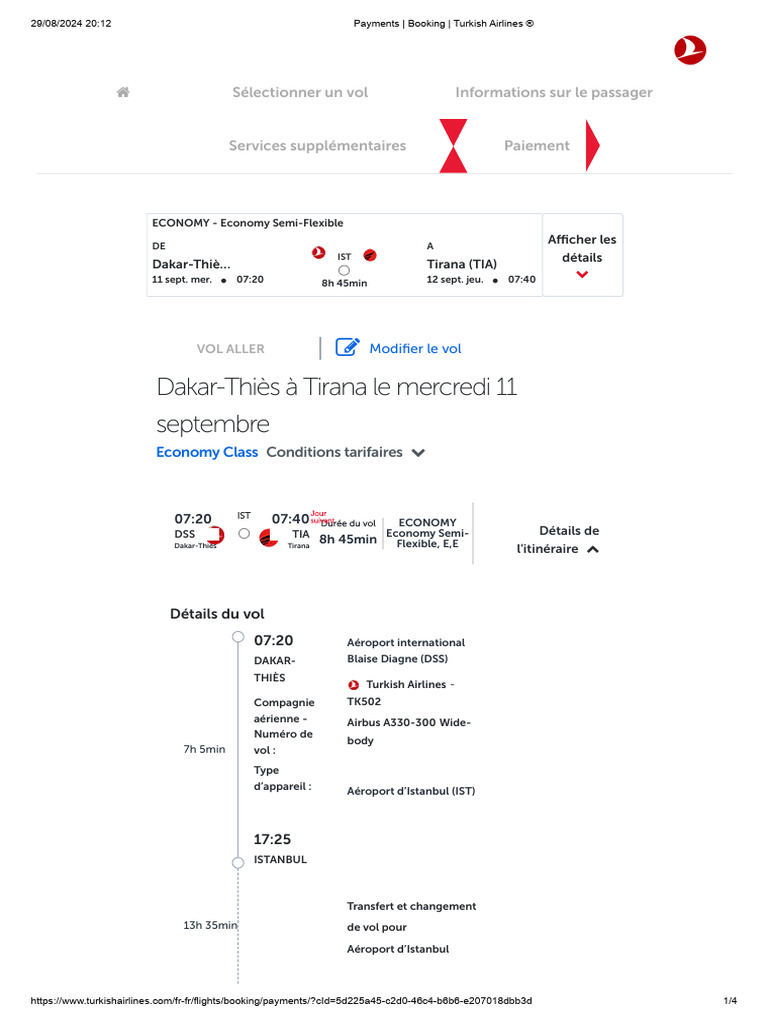 Payments - Booking - Turkish Airlines ® QN | PDF