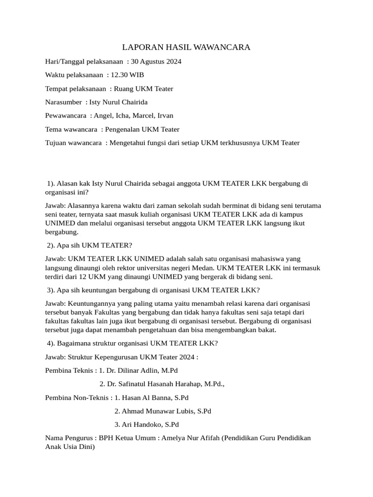 Laporan Hasil Wawancara | PDF