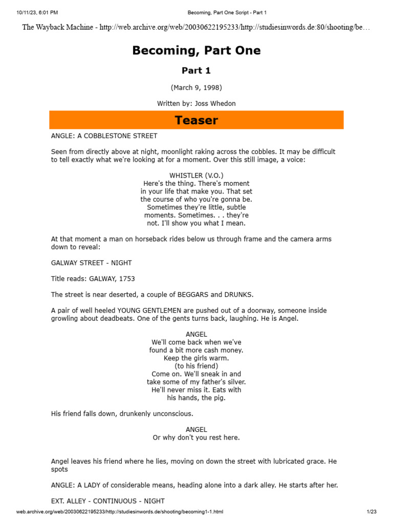 BUFFY Becoming, Part One Script - Part 1 | PDF