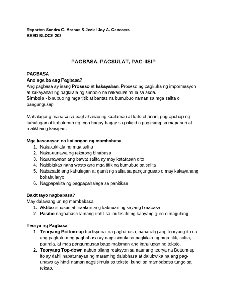 Pagbasa-pagsulat-pagiisip | PDF