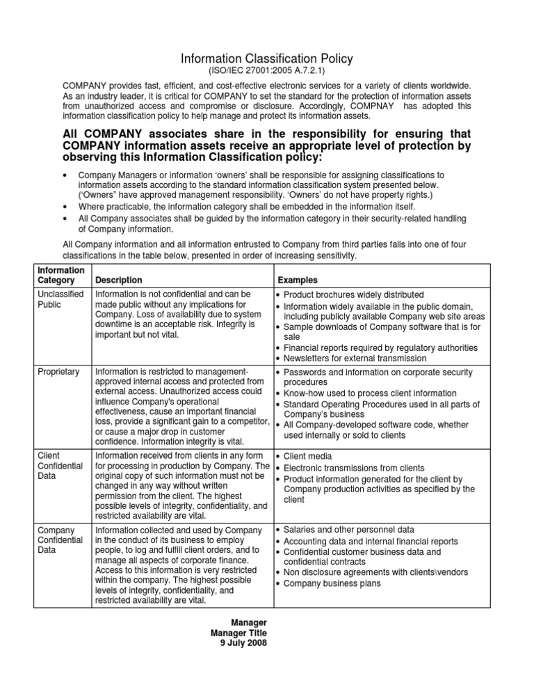 ISO27k Information Classification Guideline | PDF | Classified ...