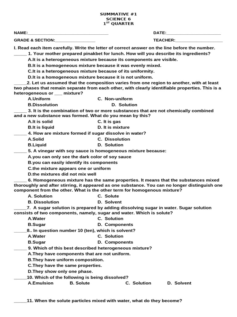 Sci 6 ST 1 Final PDF | PDF