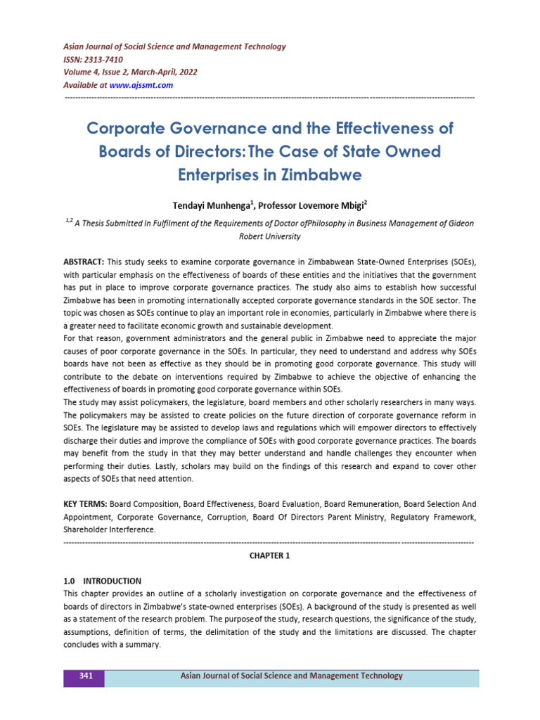 Corporate Governance and The Effectiveness of Boards of Directors: The Case of State Owned ...