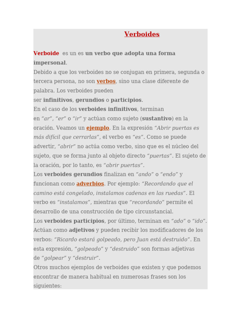 Verboides - Infinitivos | PDF | Verbo | Unidades Semánticas