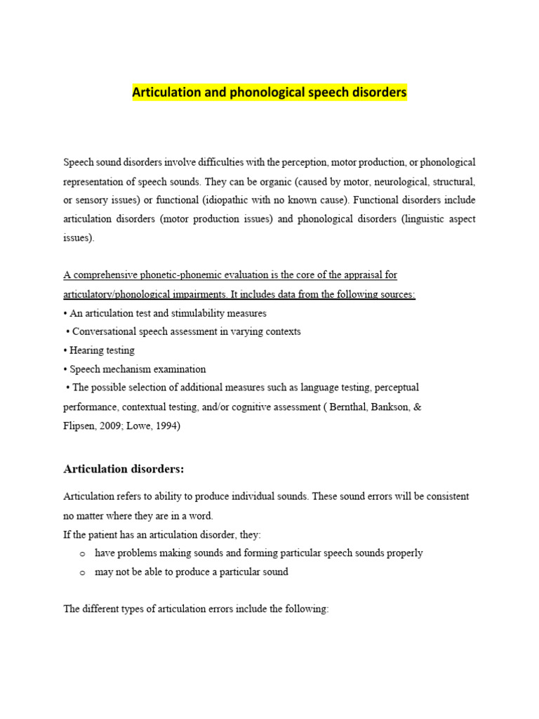Articulation and Phonology Speech Disorders | PDF