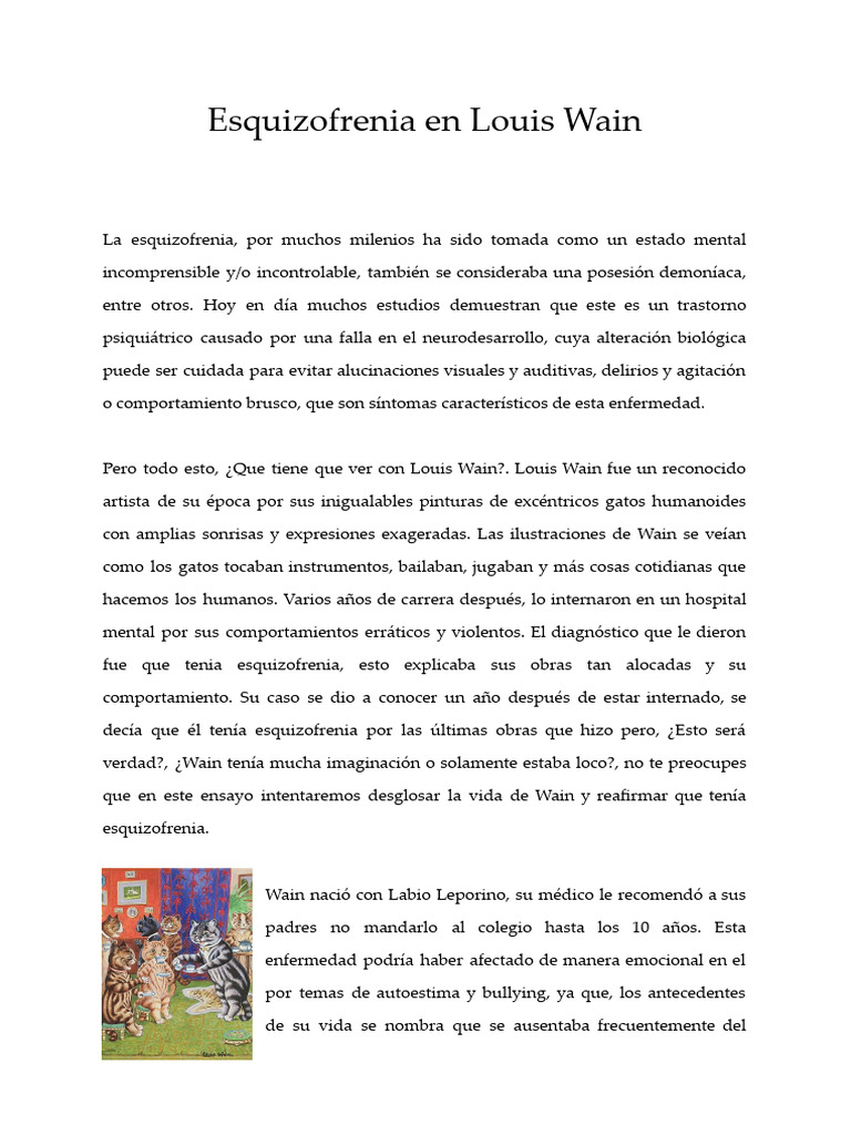Esquizofrenia en Louis Wain. Ensayo Amanda Pinto | PDF