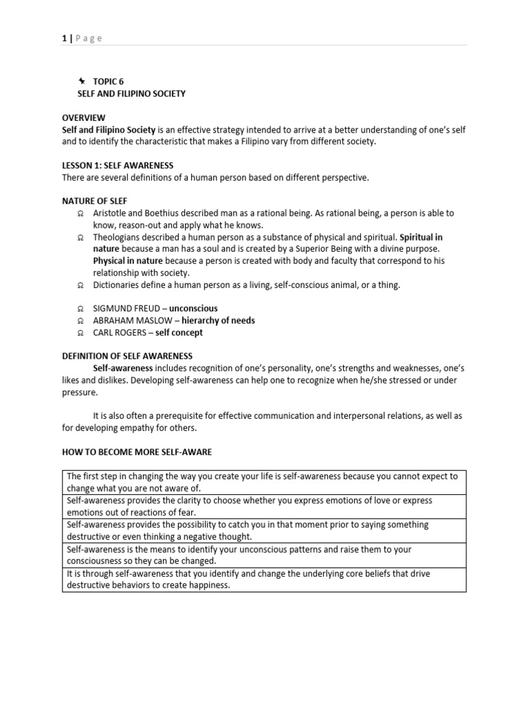 Understanding Self in Filipino Society | PDF | Violence | Self Awareness