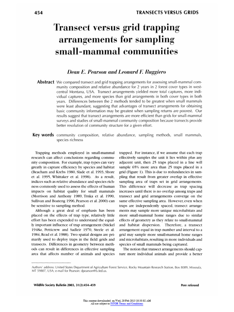 Pearson&Ruggiero - 2003 - Transects Versus Grid Trapping | PDF
