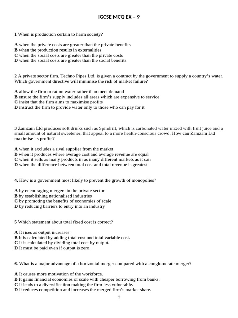 Igcse MCQ Ex 9 | PDF