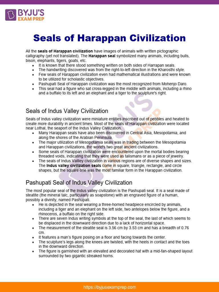 Unit 5 Seals of Harappan | PDF