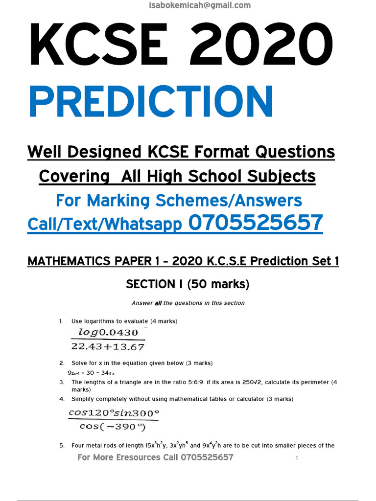 Kcse Mocks Prediction Set 1 All Subjects | PDF Kcse Mocks Prediction Set 1 All Subjects | PDF