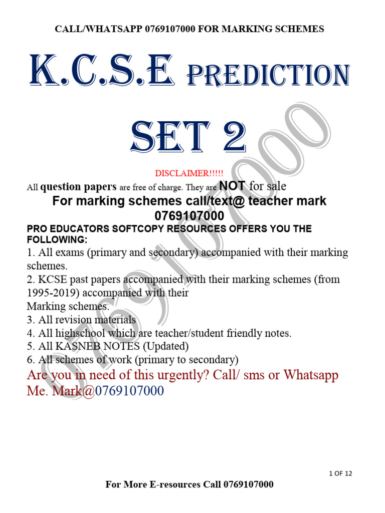 Kcse Mocks Prediction Set 2 All Subjects | PDF