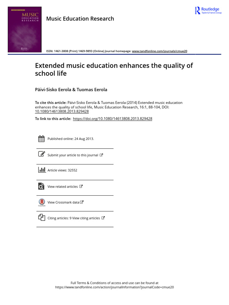 Extended Music Education Enhances The Quality of School Life | PDF