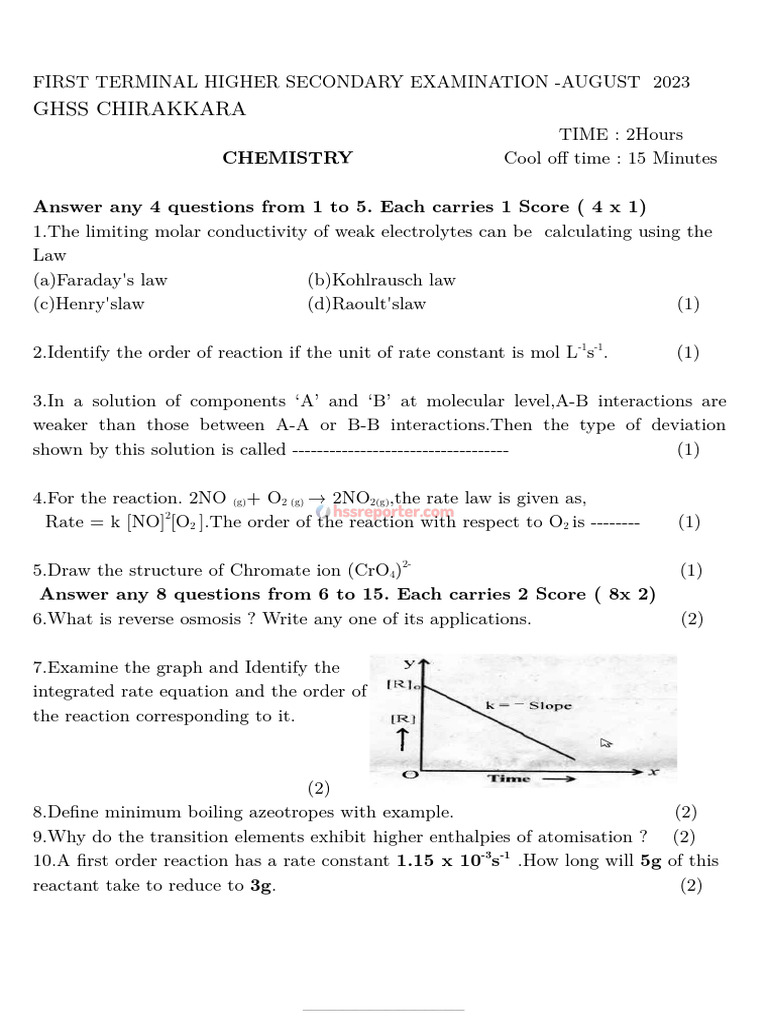 Hssreporter - Com - First Terminal Exam-2023 - Plus Two Chemistry QP-2 | PDF