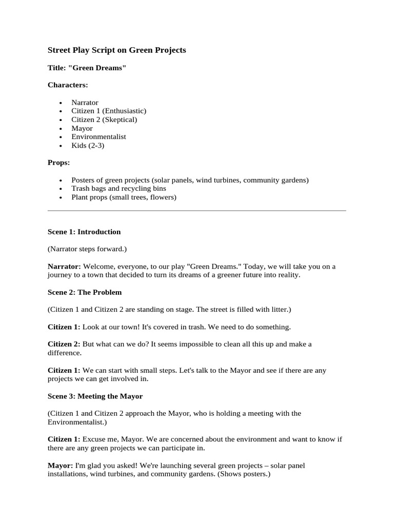 Street Play Script On Green Projects | PDF