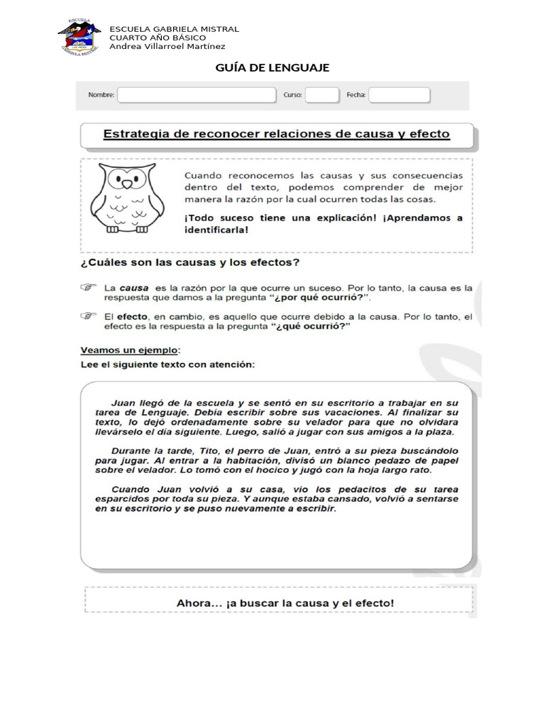 GUÍA DE LENGUAJE Causa y Efecto | PDF