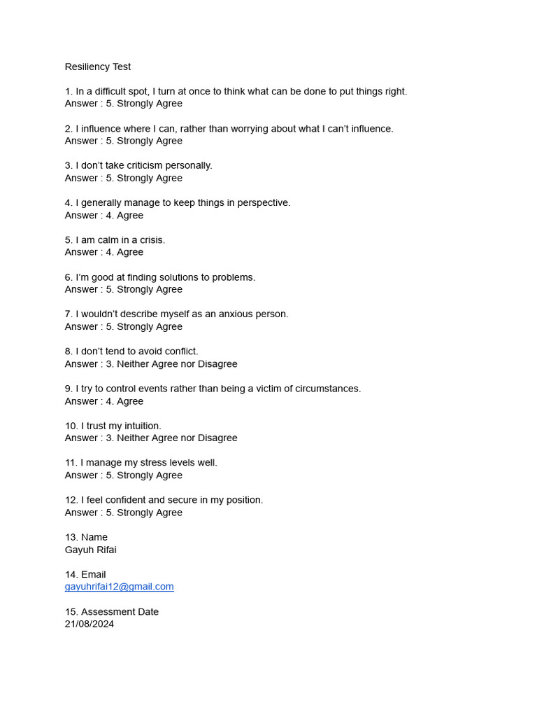 Resiliency Test | PDF