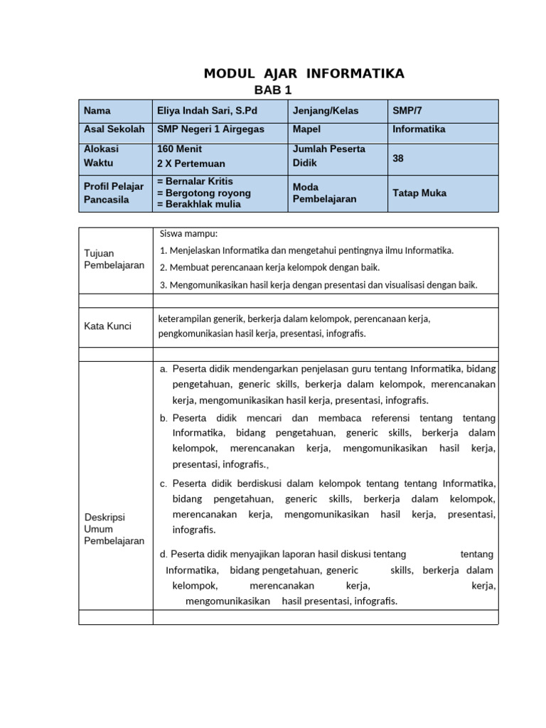 MODUL AJAR INFORMATIKA | PDF
