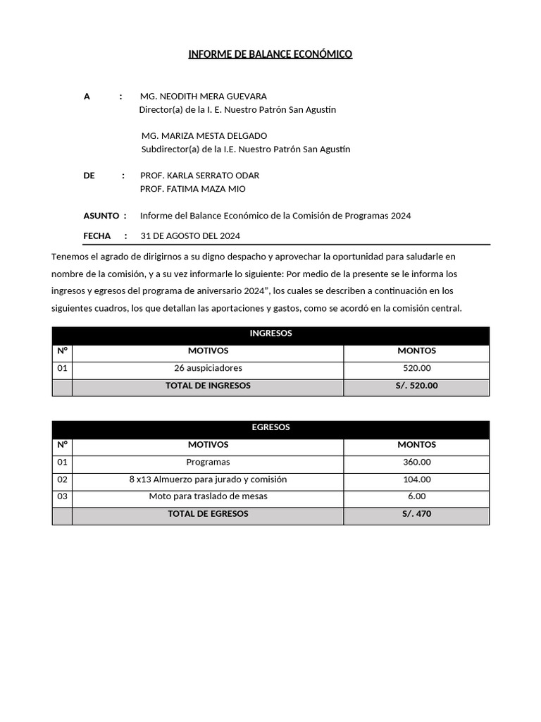 Informe de Balance Económico | PDF