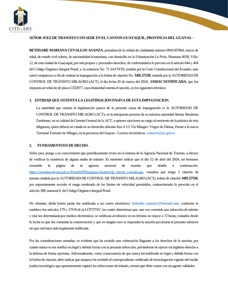 Demanda Bethsabe - Finalizada | PDF | Debido al proceso | Justicia