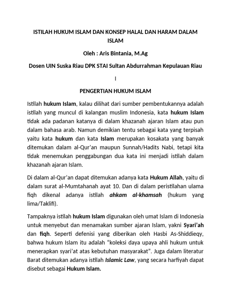 5 Pengantar HUKUM ISLAM DAN KONSEP HALAL DAN HARAM DALAM ISLAM | PDF
