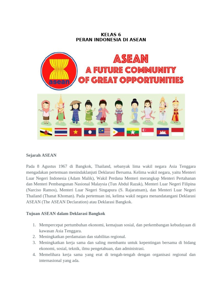 Kelas 6 Peran Indonesia Di Asean 2 | PDF