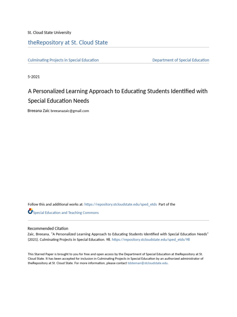 A Personalized Learning Approach To Educating Students Identified | PDF