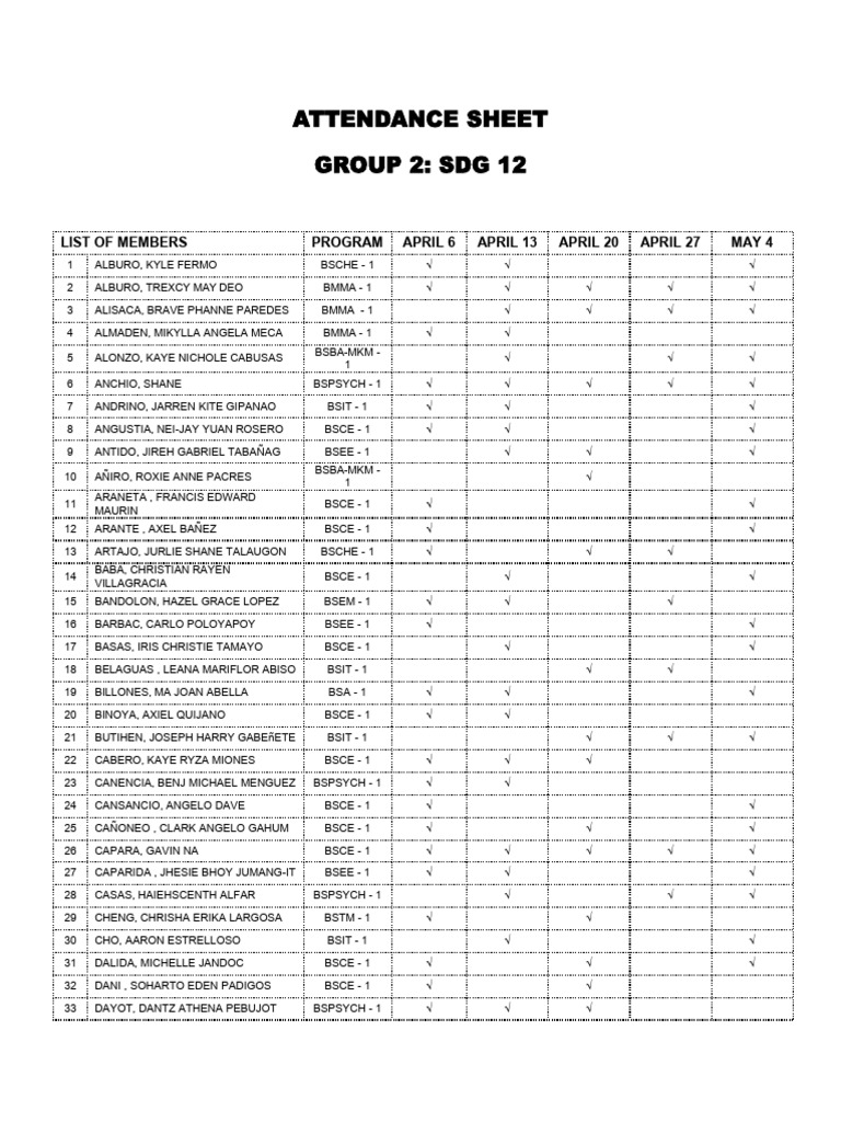 ATTENDANCE SHEET 1 | PDF