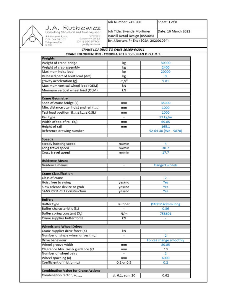 Crane Loading Example Calculation | PDF