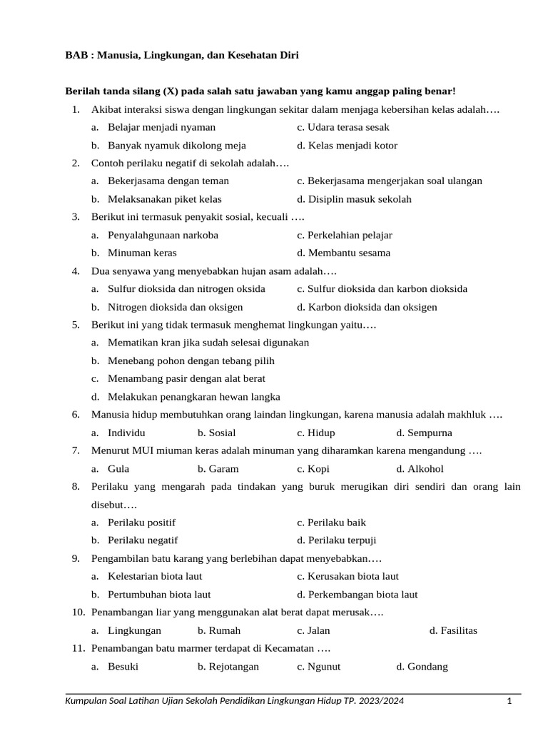 Kumpulan Soal Us PLH | PDF