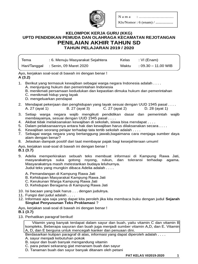 Naskah Soal 1 2020 | PDF