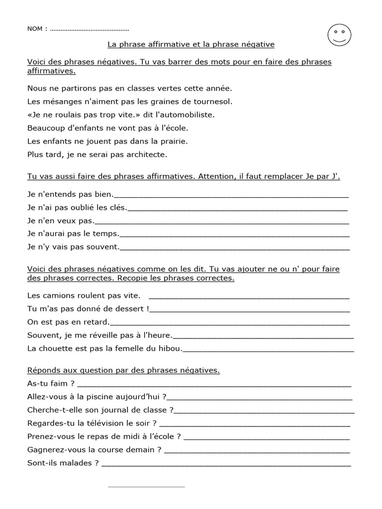 Exercices Sur Phrases Affirmative Et Négatives | PDF