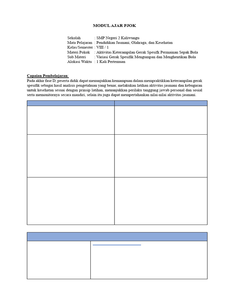 Modul Ajar Mengumpan Dan Menghentikan Bola-2 | PDF