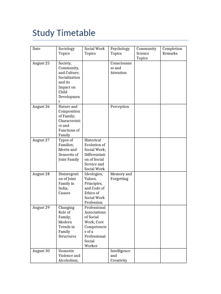 Study Timetable | PDF