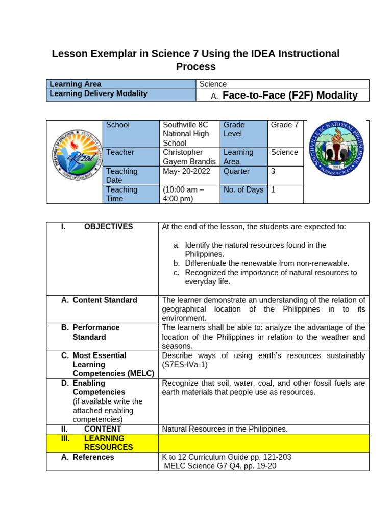 Lesson Exemplar in Science 7 Using The IDEA Instructional Process | PDF