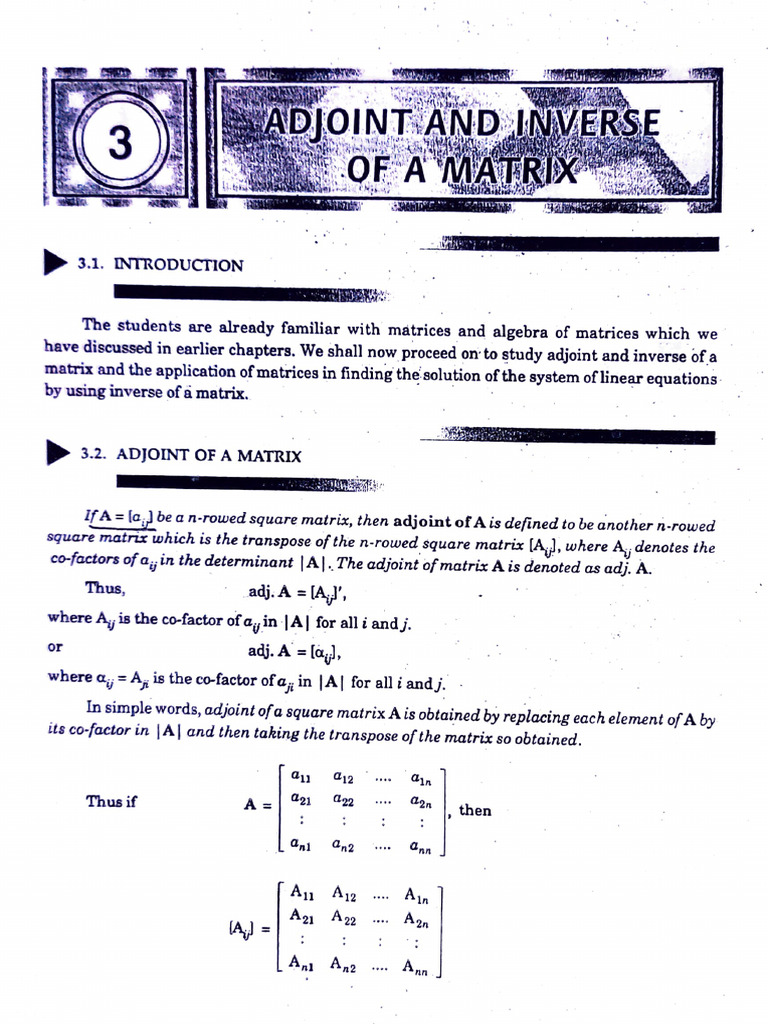 Adjoint and Inverse of Matrix CH 3 | PDF | Matrix (Mathematics) | Determinant