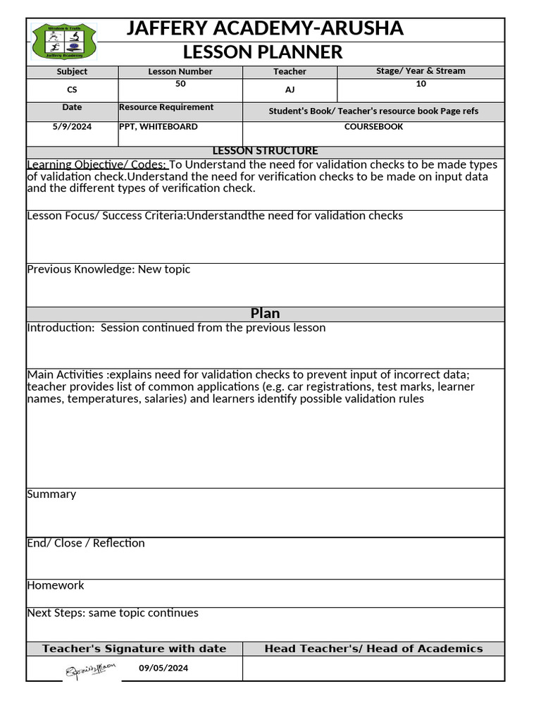 YEAR 10 Lesson Plan May 2024 | PDF