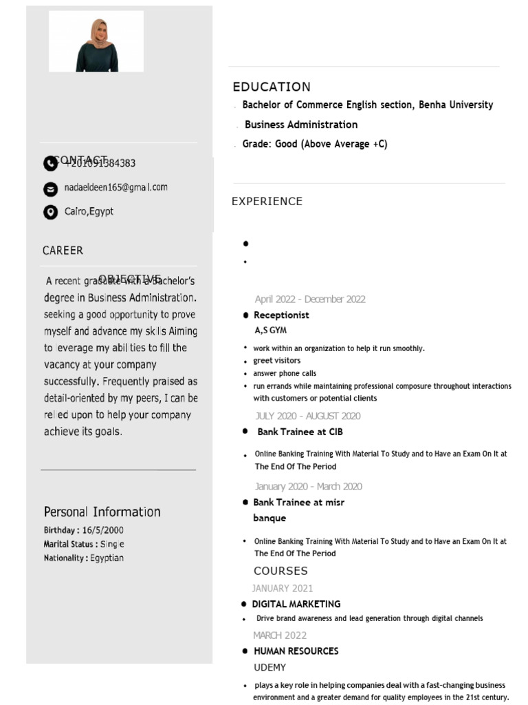 Nada Emad Eldeen El Sayed: Education | PDF