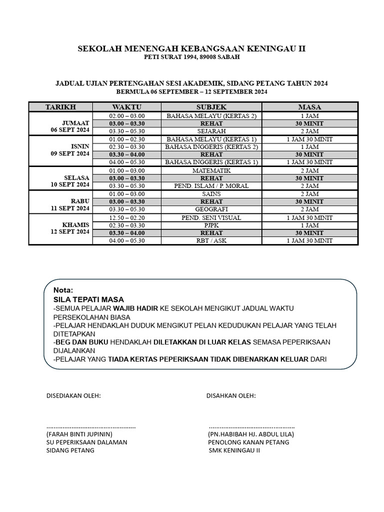 Jadual UPSA 2024 | PDF