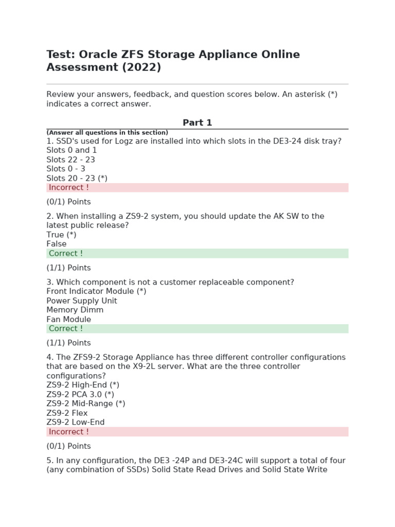 Oracle ZFS Storage Appliance Online Assessment (2022) | PDF
