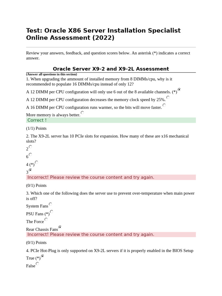 Oracle X86 Server Installation Specialist Online Assessment (2022) | PDF