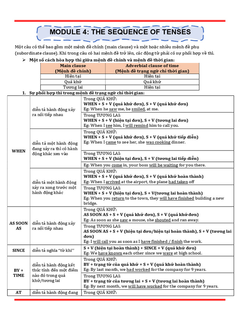 Module 4 The sequence of tenses | PDF