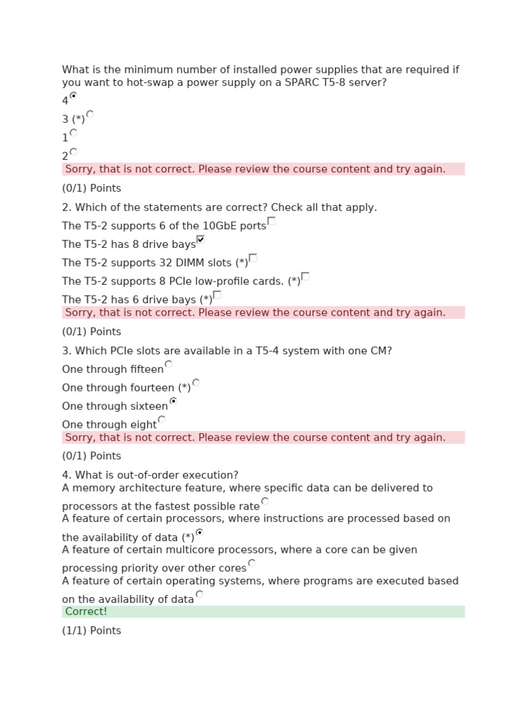 Assessment For SPARC T5 Installation and Maintenance | PDF