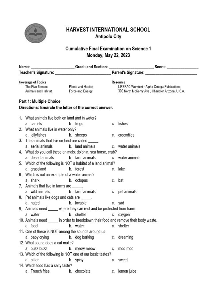 Science 1 CFE M. Laniohan 20222023 | PDF | Foods | Plants