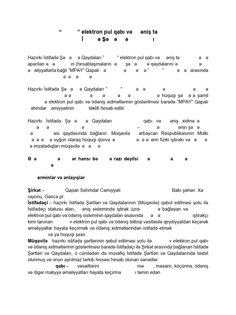 "MPAY" Elektron Pul Qabı VƏ Ödəniş Tətbiqinin İstifadə Şərtləri VƏ ...