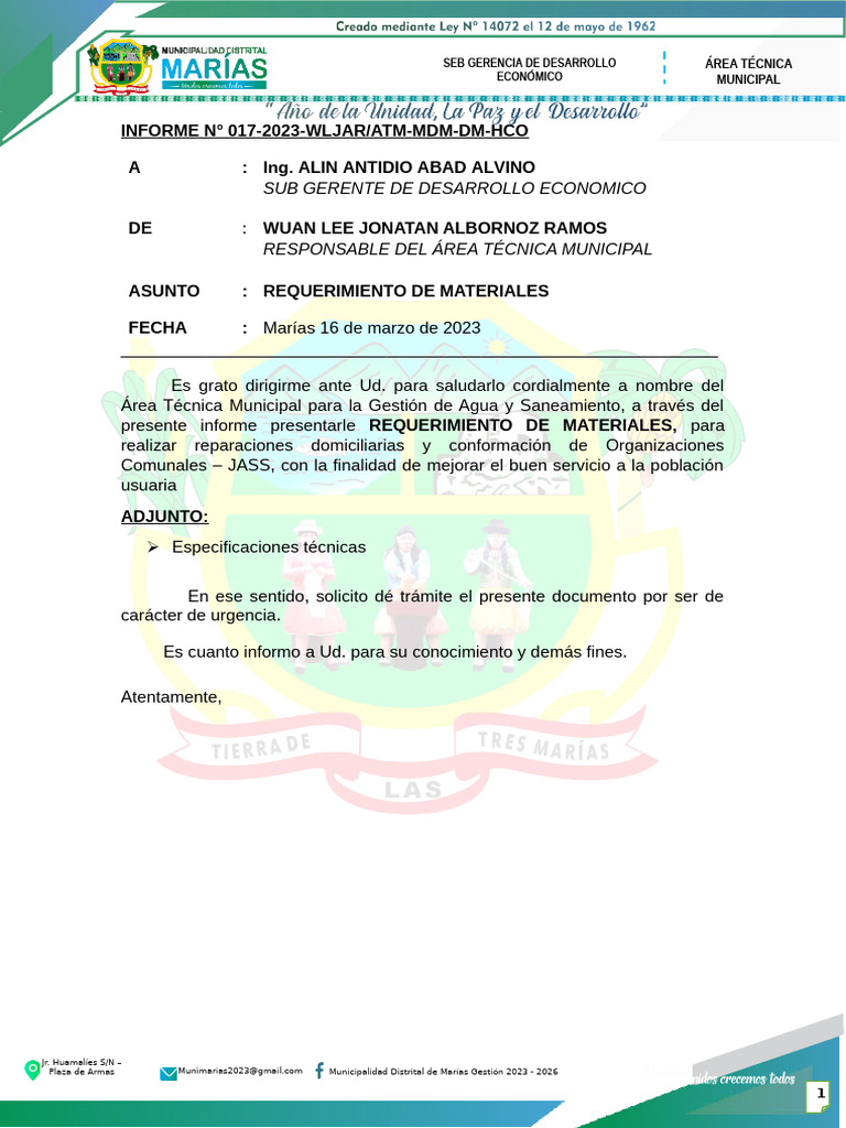 Informe #017 Req Mater | PDF