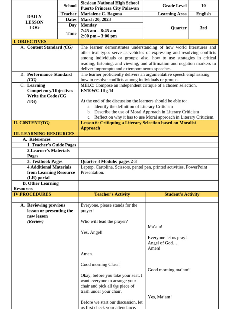 DLP MONDAY - 3rd daily | PDF