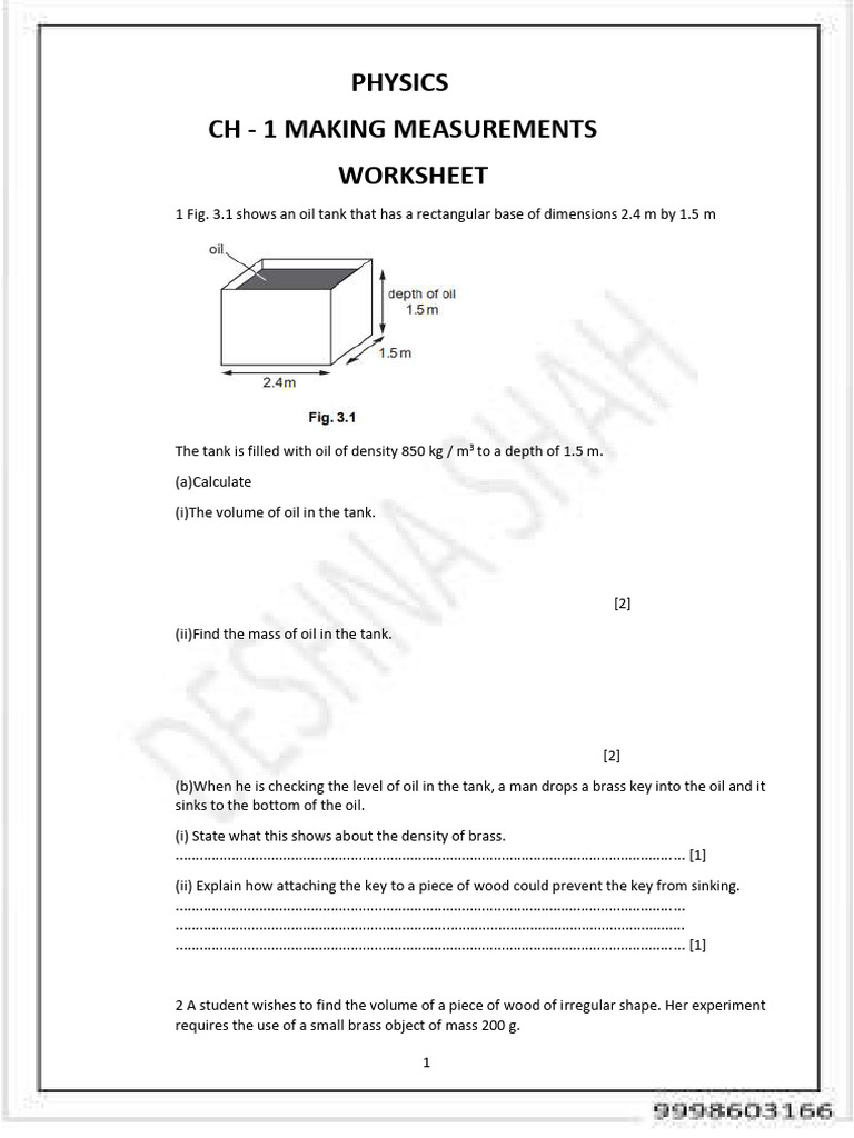 CH 1 Making Measurements Worksheet | PDF