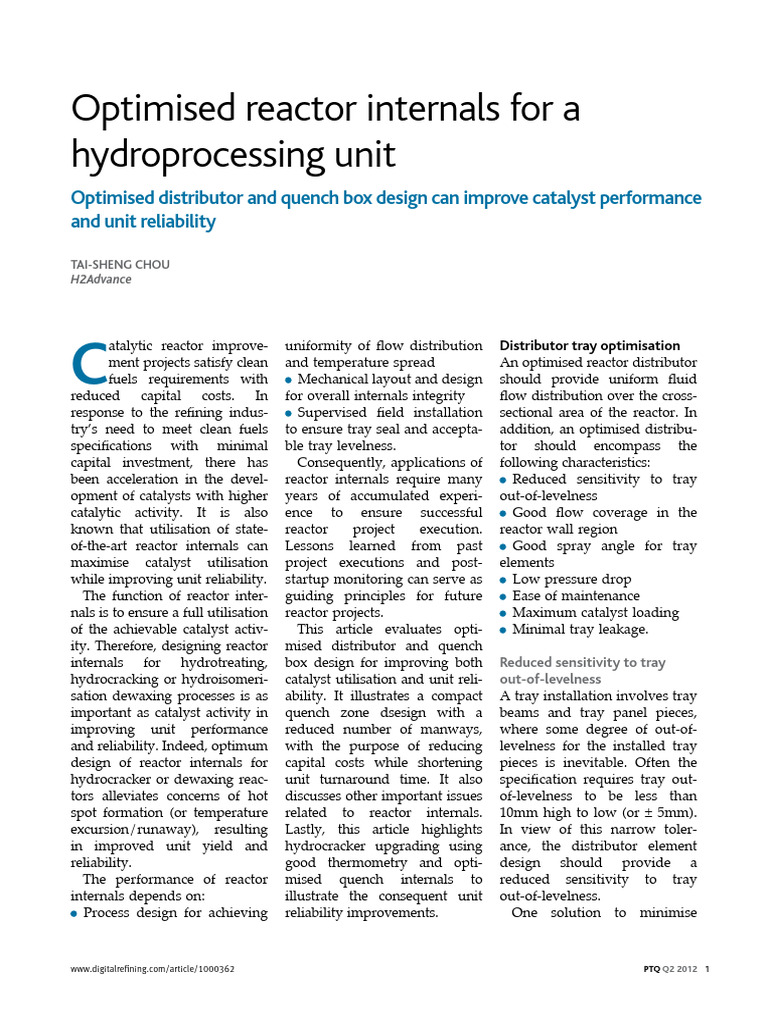 Optimized Reactor Internals For Hydroprocessing Unit | PDF